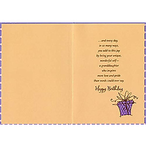 Designer Greetings Purple Gift with Pink Polka Dots and Black Bow Birthday Card for Granddaughter