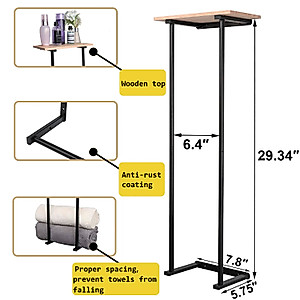 TocTen Towel Racks for Bathroom, Wall Mounted Towel Storage Rack, Wall Towel Rack with Wooden Shelf Can Holds 3 Large Towels, Rolled Towels Storage Organizer for Small Bathroom (Black, 16 Inch)