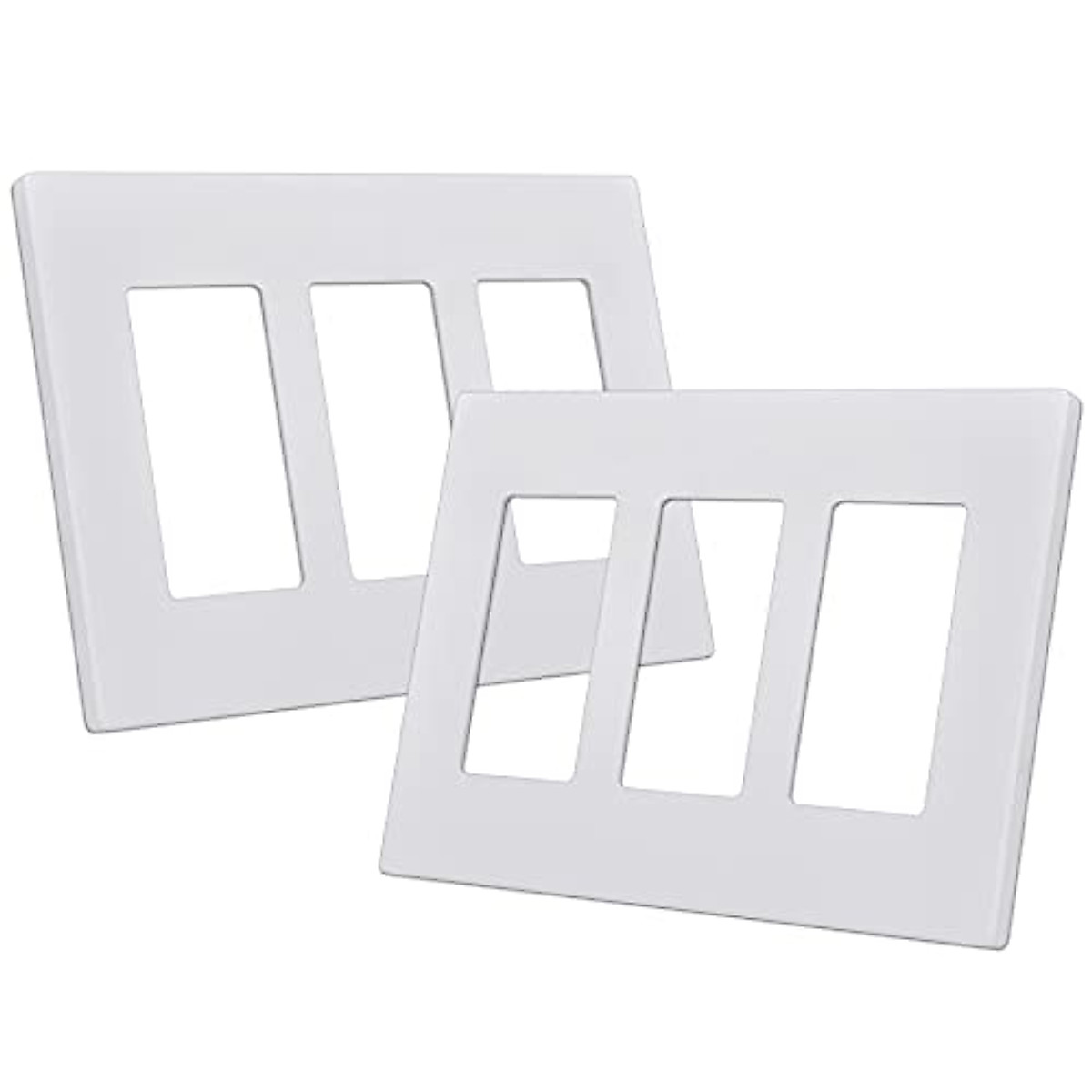 CML 3-Gang Screwless Decorator Wall Plate, 2 Pack Light Switch Covers, Outlet Receptacle Cover, Hidden Screw Smooth Face, Impact Resistant, Standard Size 4.68”X 6.54”, Glossy White