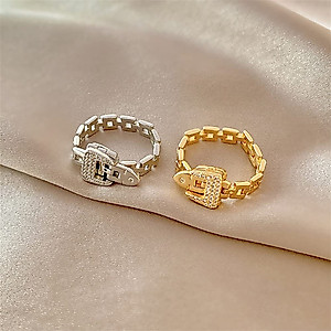 Jukoclut Belt Buckle Statement Ring for Women Delicate Detachable Cuba Chain Link Band Jewelry Gold