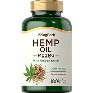 Piping Rock Hemp Oil Capsules 1400mg | 180 Softgels | Omega 3 6 9 | Cold Pressed | Gluten Free Supplements, Non-GMO