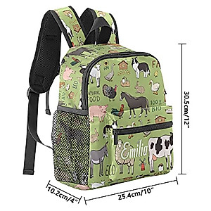 Grandkli Farm Animal Green Personalized Kids Toddler Backpack for Boys Girls ,Custom Mini School Backpack Bags Kindergarten 10inch L x 4inch W x 12inch H