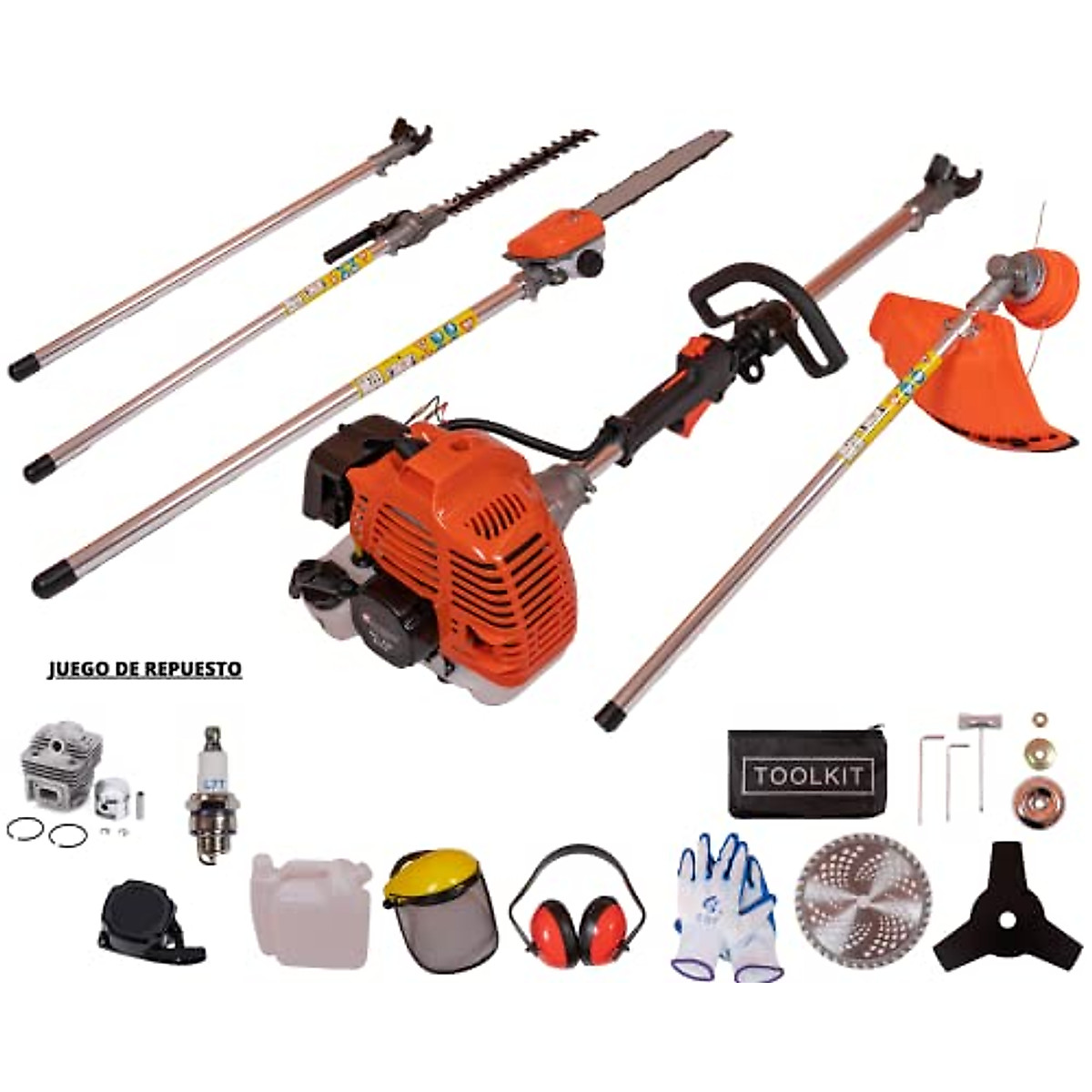 Brushcutter Kit -High Strength Long Handle Multi-Functional Chainsaw 63cc 5 in 1 - Gardening Tools - Lawn Mower, Hedge Trimmer, Brush Cutter - 2-Point Blade, 6t Blad, Lawn Edger, Edger, Grass Trimmer
