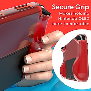 TALK WORKS Case Compatible with Nintendo Switch OLED - Protective Fit, Durable TPU Case - Non-Slip Secure Holding Grips, Easy Opening for Kickstand - Comfortable Gaming - Red