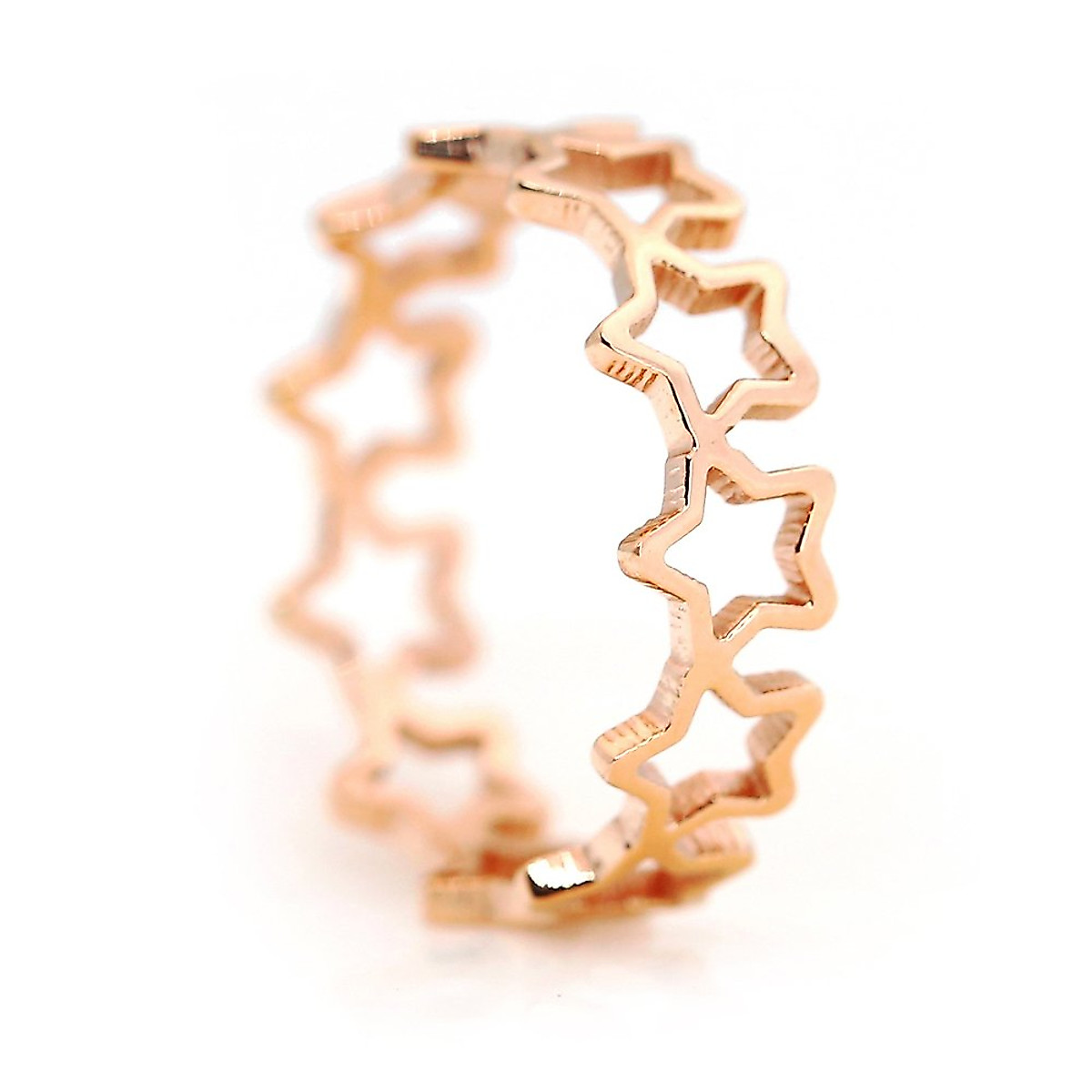 ELBLUVF Stainless-steel Rose Gold Plated Stackable Lucky Hollow Stars Star Ring For Women (6)