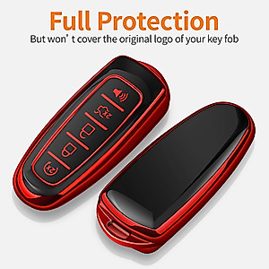 Sindeda for Ford Key Fob Cover with Keychain Soft Full Protection Key Shell Key Case Compatible with Ford C-Max Edge Escape Expedition Explorer Flex Focus Taurus Lincoln MKS MKT MKX Navigator (Red)