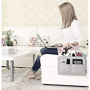 Lib Bedside Caddy, Original Design | Large Size 9.5" x 13.5" | Laptop Holder | 100% Handmade | College Room, Kids Bunk Bed, Hospital Bed | Night Hanging Storage Organizer (Light gray)