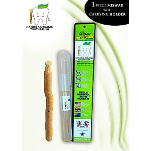 Miswak Sticks for Teeth | Sewak Natural Toothbrush | Siwak Organic Wooden Tooth Brush Oral Teeth Whitener with Holder | Vacuum Sealed مسواك by GENDA (1 Pack)