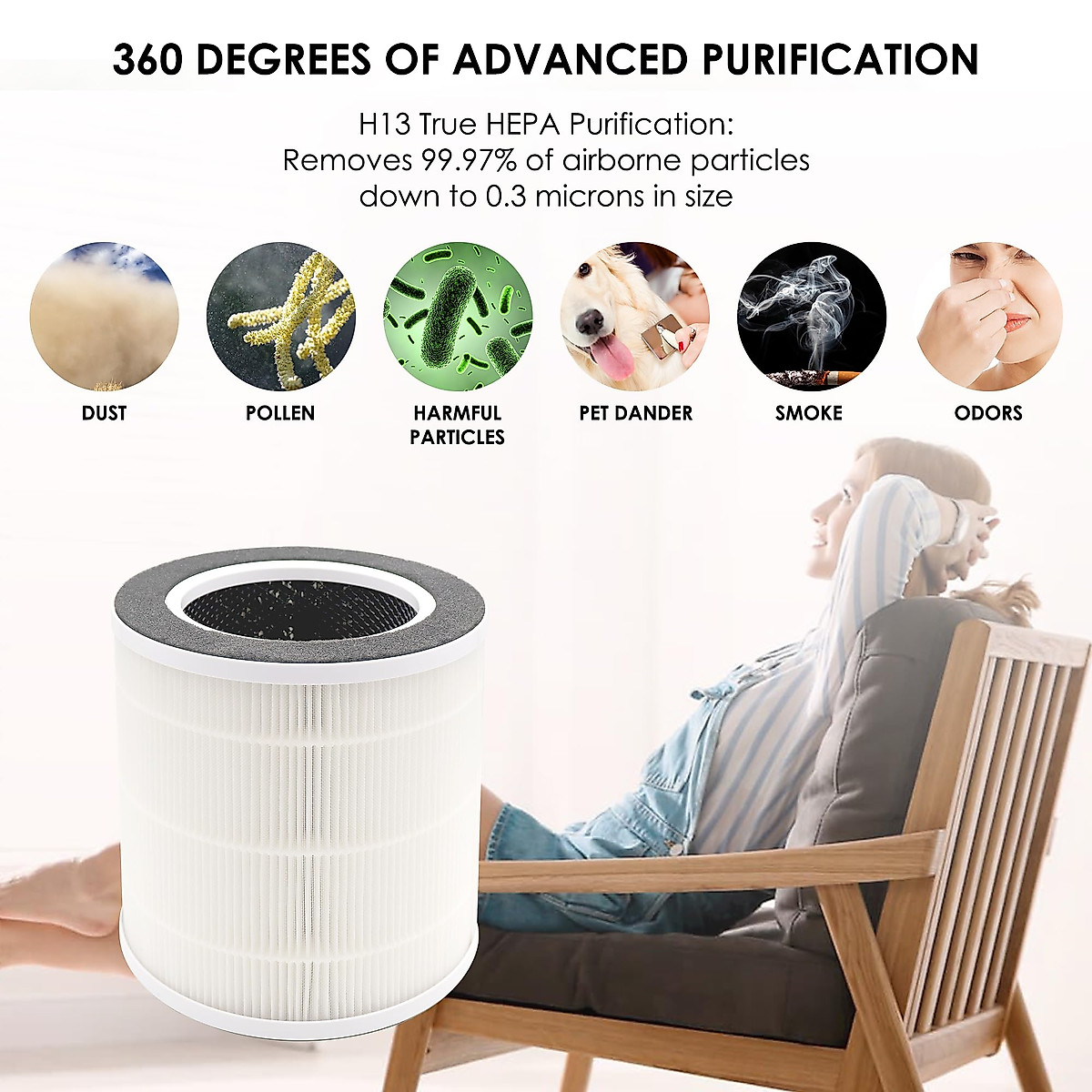 Flintar VK-6067B H13 True HEPA Replacement Filters, Compatible with Vremi and HOKEKI VK-6067B Air Purifier, 3-in-1 H13 Grade True HEPA and Activated Carbon Filter Set (2 - Set)
