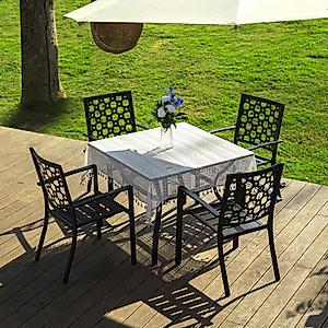 MEOOEM Outdoor Dining Chairs Set of 2, Stackable Patio Chairs Black Wrought Iron All Weather Seating for Bistro Garden Porch Backyard