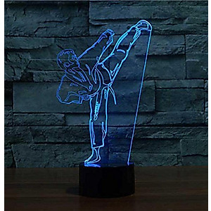3D Gradient Karate Taekwondo Night Light Remote Control Touch Switch 16 Color Change LED Table Desk Lamp Acrylic Flat ABS Base USB Charger Home Decoration Toy Birthday Xmas Kid Children Gift