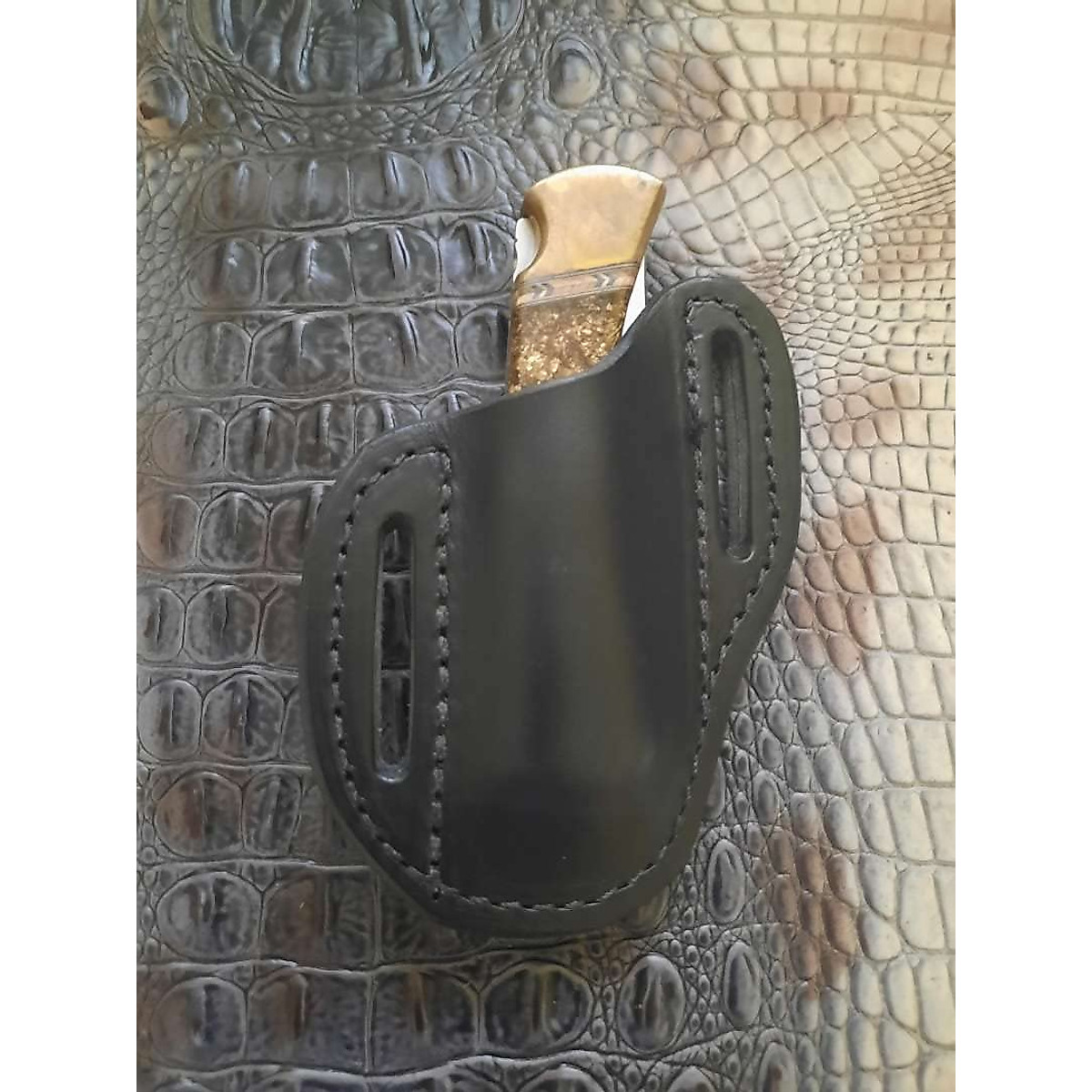 Leather Left Hand Pocket Knife Sheath Fits Buck 110 and 112 Knife, Folding Pancake Style Knife Holder, Black