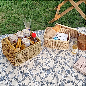 MadeTerra Wicker Utensil Caddy Carrier | Seagrass Woven Divided Cutlery Holder for Table - Kitchen Set Counter Top Organizer - Hold Silverware, Forks, Knives, Spoons, Napkins (Seagrass)