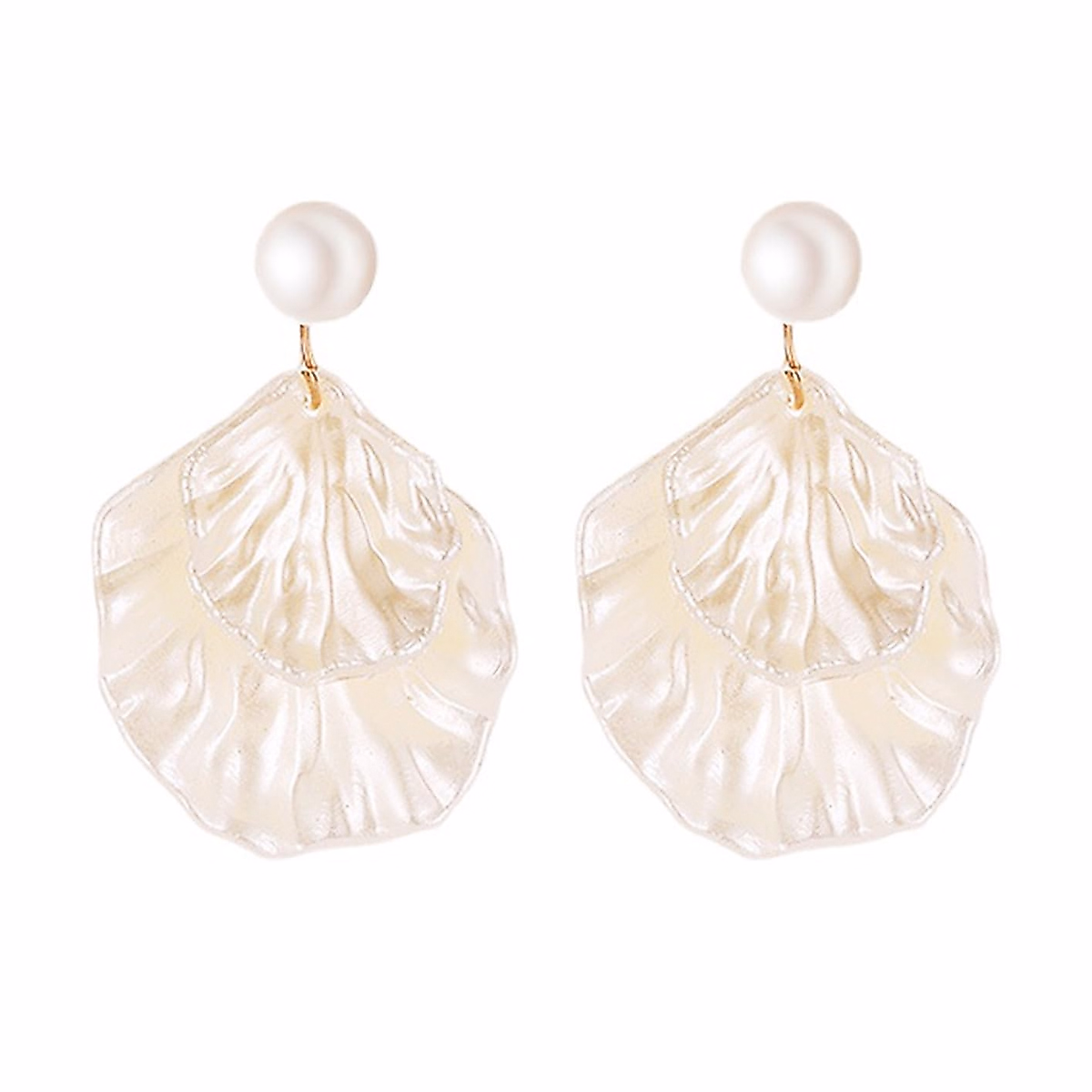 Seashell Pearl Stud Earrings for Women Ocean Sea Theme Sweet Double Layer Acrylic Shell Lightweight Dangle Drop Earrings for Summer Beach Holiday Halloween Party Jewelry Accessories (Shell white)
