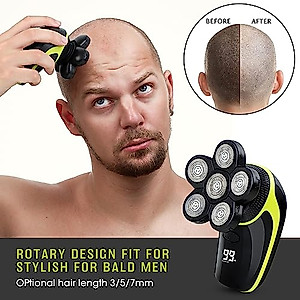Telfun Head Shavers for Bald Men, 5-in-1 Head Electric Razor with Nose Hair Sideburns Trimmer, Waterproof Wet/Dry Mens Grooming Kit, LED Display, IPX7-Waterproof, Gifts Travel Case