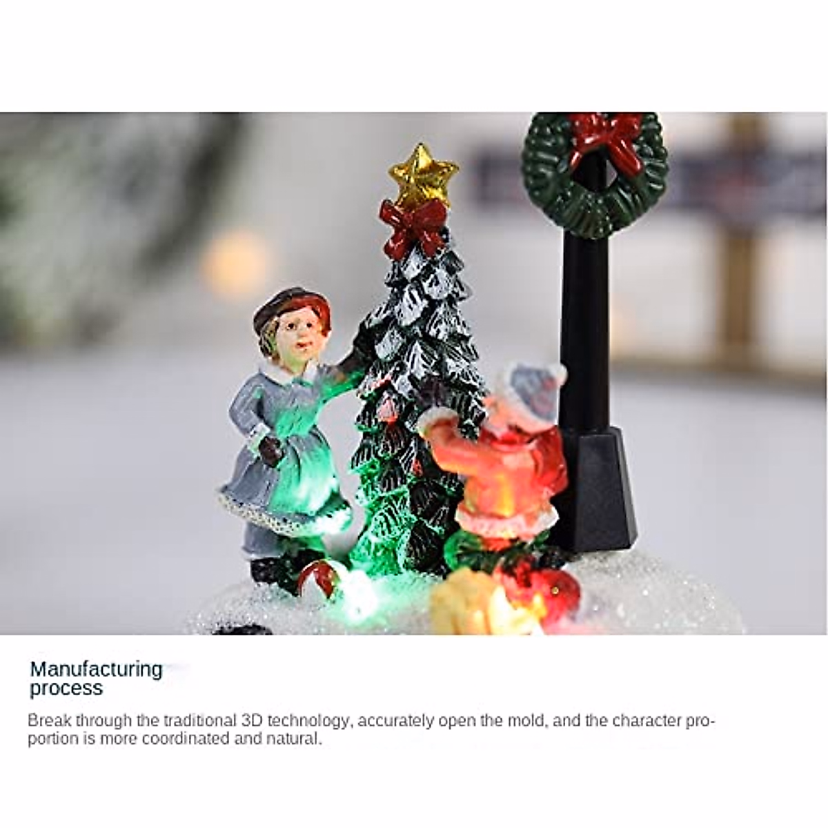 ADVNH Christmas Village Set Decorations, 2 Pieces of Resin LED Warm Lights Christmas Tree Figurines, Mini Snowman Christmas Decorations, Christmas Village House Gift Sets, Collectible Buildings (A)
