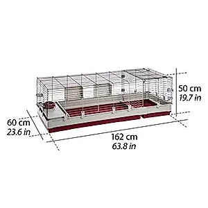 Ferplast Rabbit cage KROLIK 160, Guinea Pig and Rabbit House, Assembly kit. Separate Extension Through Metallic Grill, Accessories are Included, 162 x 60 x h 50 cm Bordeaux