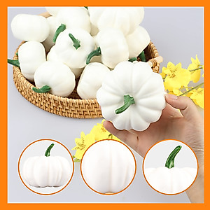 VIDELLY 16 Pieces Artificial Pumpkins for Decoration Artificial Realistic Fall Harvest Mini Pumpkins Home Garden Faux Pumpkins Artificial Vegetables Fall Harvest Décor Halloween Thanksgiving Home Deco