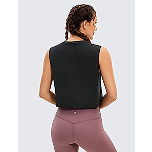 CRZ YOGA Pima Cotton Cropped Tank Tops for Women Workout Crop Top Sleeveless Athletic Shirts Loose Yoga Tops Black Small