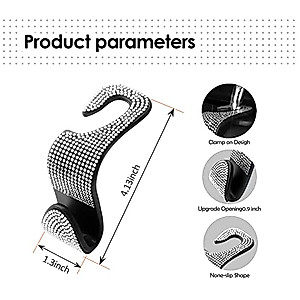 cueclue 2 PCS Car Seat Headrest Hook, Bling Rhinestone Car Storage Headrest Hanger Holder Hooks Organizer, Auto Back Seat Hangers Rear, Headrest Hooks for Purse Groceries Bag Handbag (White)