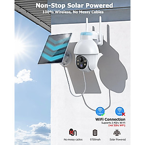 【2K】 Solar Powered Security Cameras Wireless Outdoor, 2 Pack, Pan Tilt 360°WiFi Camera with Color Night Vision/PIR Sensor/2-Way Audio/Alexa/Google Assistant