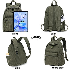 Bluboon Girls Mini Backpack Women Small Backpack Purse Teens Cute Casual School Bookbag(Corduroy Army Green)