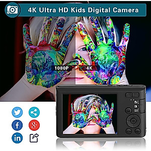Digital Camera, FHD 1080P 48MP Digital Point and Shoot Camera with 32GB SD Card, 16X Digital Zoom, 2 Batteries, Portable Small Vlogging Camera for Kids, Teens Students, Seniors