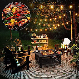 32Inch Outdoor Fire Pit Table, Wood Burning Firepit with Waterproof Cover,Spark Screen and Grill, Metal Square Firepits Grill and Grate for Garden,Patio,Yard and Camping