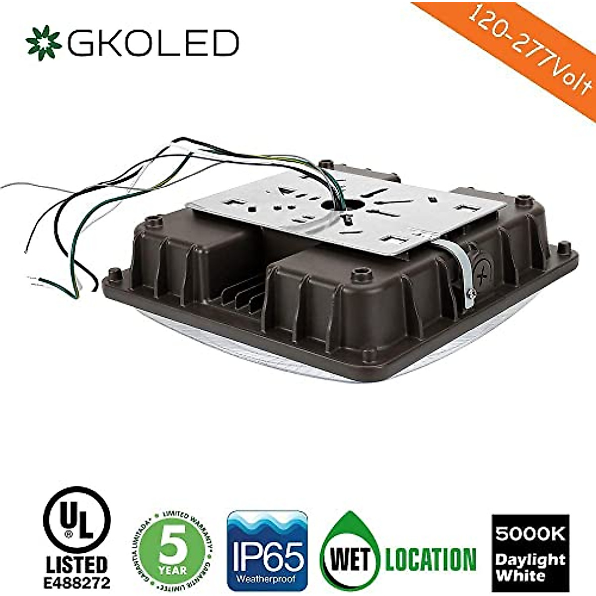 GKOLED 40W LED Square Canopy Light Replaces 175W PSMH with 5450lumens, 5000K and Dark Bronze Finish, UL Listed, 5-Year Limited Warranty Ideal for Indoor and Outdoor Applications