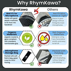 RhymKawa Silver Crystal Mic Handle Cover for Universal Wireless Microphone and SM58, BETA58, Sparkle Cordless Handheld Shining on Tours & Shows (Mic NOT Included)