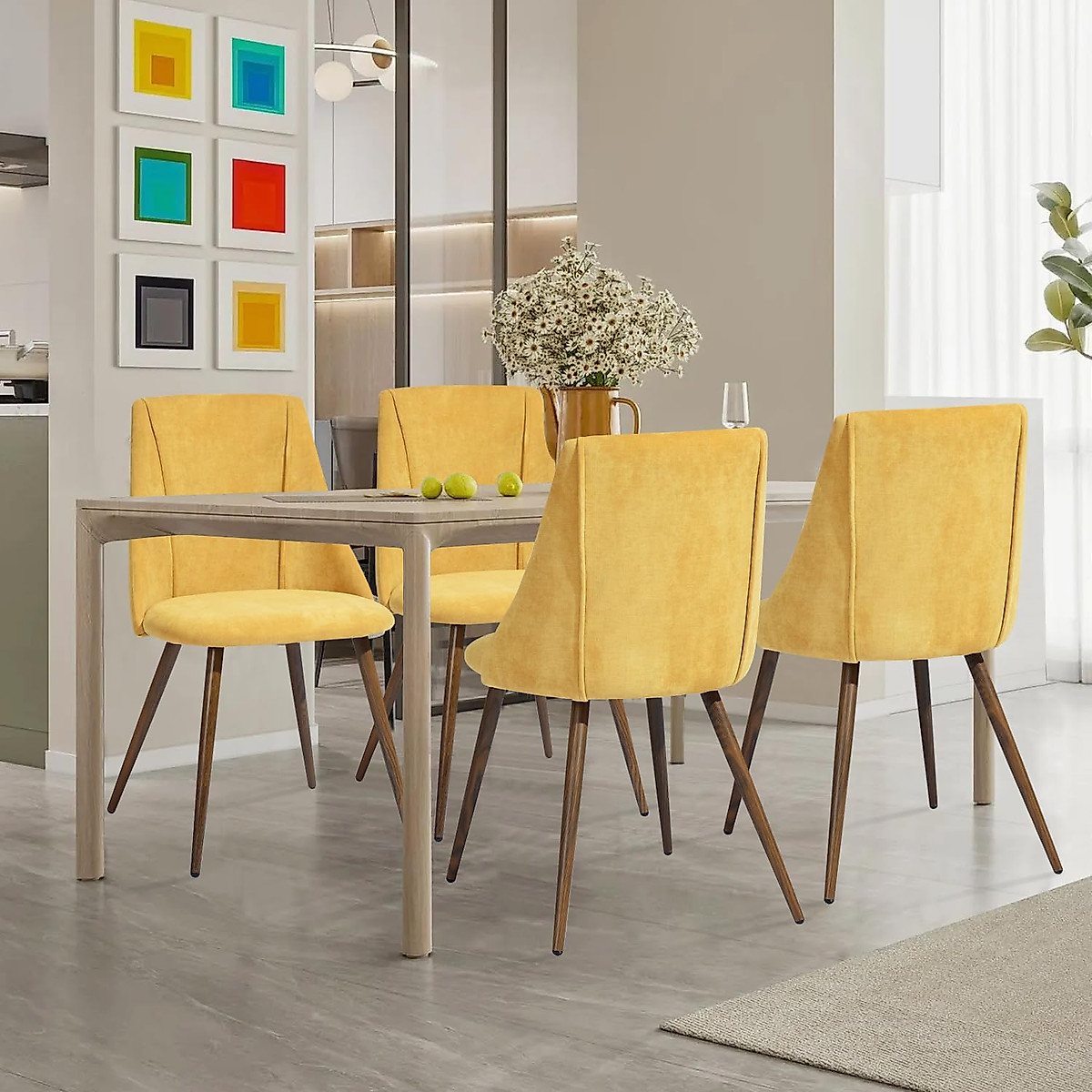 FurnitureR Dining Chairs Set of 2 Modern Fabric Upholstered Side Chairs Accent Chair Lving Room Chair with Soft Seat/Metal Legs for Home Kitchen Restaurant, Yellow