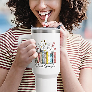 owbgsdh School Counselor Gifts Teacher Gift School Counselor Appreciation Gifts 40oz Stainless Steel Tumbler Cup Mug Water Bottle with Handle for Women Men