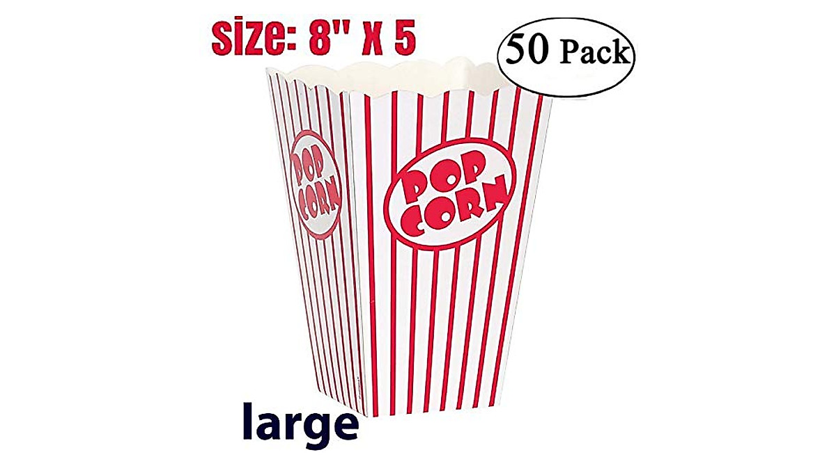 Large Red and White Popcorn Boxes for Parties - 50 Pack