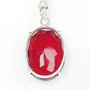 GEMHUB Red Topaz Gemstone 90.0 Ct Fine Oval Cut 925 Sterling Silver Pendant Without Chain for Women