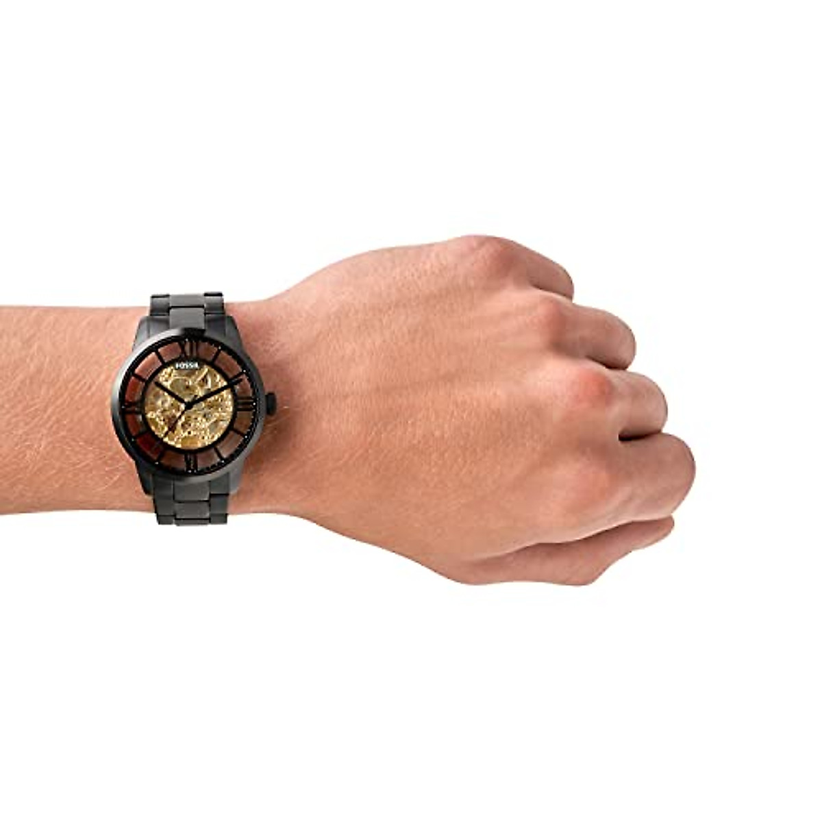 Fossil Men's Townsman Automatic Stainless Steel Three-Hand Skeleton Watch, Color: Black (Model: ME3197)