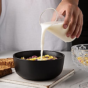 AmorArc Stoneware Cereal Bowls Set of 4, 26oz Soup Bowls Set for Cereal Soup Snacks, Modern Kitchen bowls for Meal, Dishwasher &Microwave Safe, Matte Black