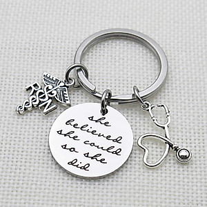 IDLAN Nurse Gift Nurse Keychain Nurse Graduation Gift RN Gift She Believed She Could So She Did Inspirational Keychain (RN)