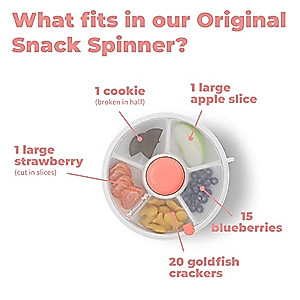 GoBe Kids Snack Spinner Bundle with Hand Strap and Sticker Sheet - Reusable Snack Container with 5 Compartment Dispenser and Lid | BPA and PVC Free | Dishwasher Safe | No Spill, Leakproof