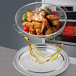 Air Fryer Basket for Oven,2 Pieces Set Round Silver 12'' Non-stick Stainless Steel Mesh Air Fryer Baking Tray Accessories Rack Roasting Grill Basket for Convection Oven Air Fryer, Dishwasher Safe