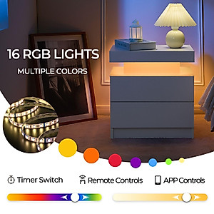 i-aplus Nightstand Set of 2 LED Nightstand with 2 Drawers, Bedside Table with Drawers for Bedroom Furniture, Side Bed Table with LED Light, White