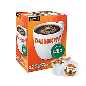 Dunkin' Decaf Medium Roast Coffee, 22 K Cups for Keurig Coffee Makers