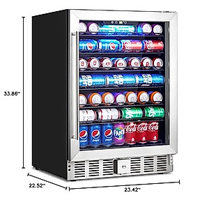 Takywep 24 Inch Beverage Refrigerator, 5.1 Cu.ft Beverage Cooler Under Counter, 166 Cans Drink Fridge for Drinks, Soda, Beer or Wine, 36～60°F Adjustable Temperature.