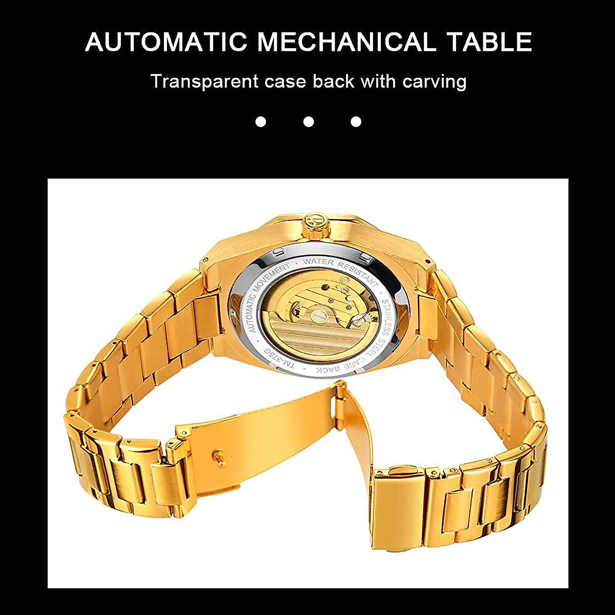 Tiong Steampunk Tourbillon Design Watch Golden Stainless Steel Waterproof Men Automatic Mechanical Wristwatch