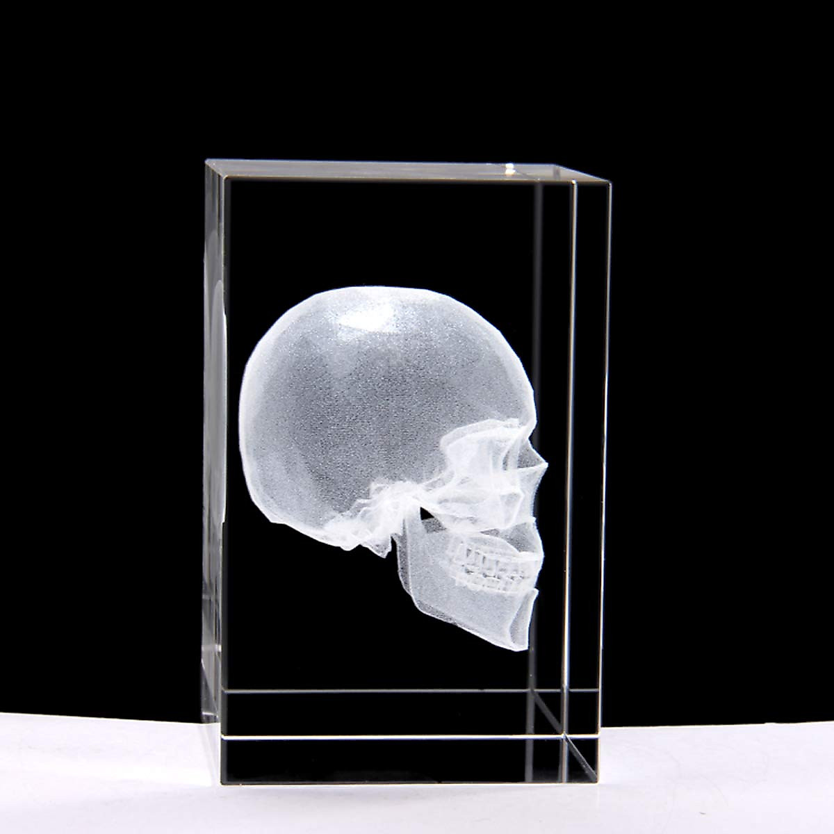 3D Human Skull Anatomical Anatomy Model Paperweight(Laser Etched) in Crystal Glass Cube Science Gift (No Included LED Base)(3.1x2x2 inch)