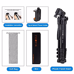 PHOPIK Camera Tripod, 56” Cell Phone Tripod with Phone Holder, Extendable Video Tripod with Quick Release Plate,Compatible with All Cameras, Cell Phones, Projector, Webcam, Spotting Scopes