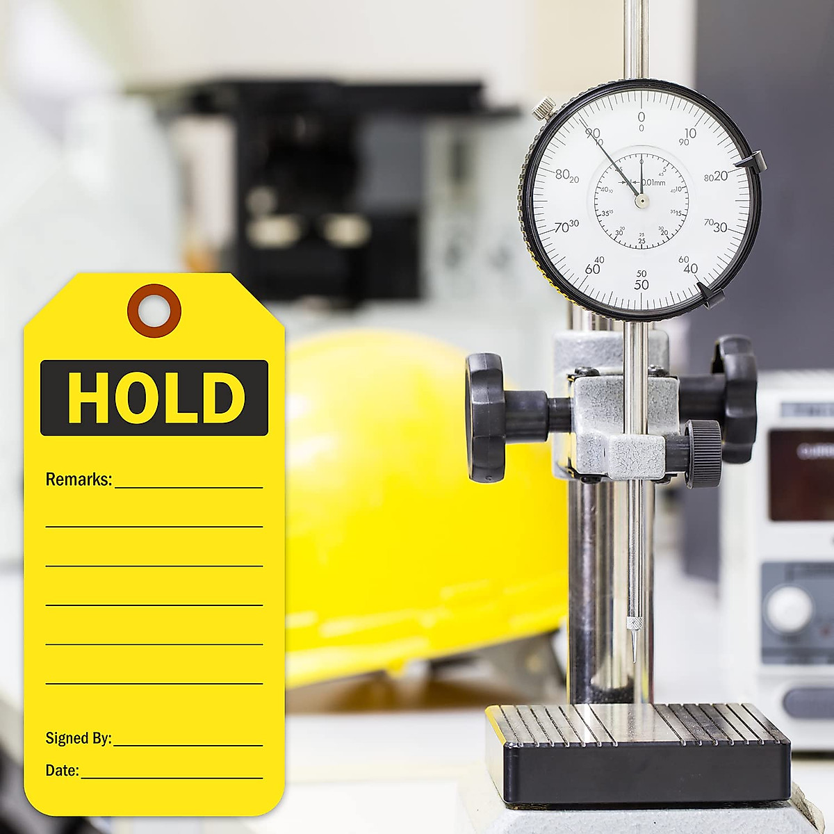 SmartSign Pack of 100 Hold Tags in Dispenser Box | 3" x 6.25" Fluorescent Cardstock, Tear Resistant Fiber Patch, Yellow