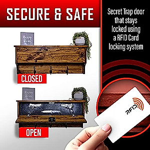 Tactical Traps Rustic Coatrack Hidden Storage with Trap Door | Compact Storage with RFID Lock | Easy Installation | Hidden 2nd Amendment Item Compartment | 36” X 15” X 5 ¾” I Dark Walnut