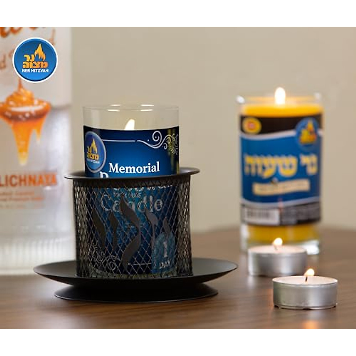Ner Mitzvah 24 Hour Beeswax Yartzeit Candle - 1 Day Kosher Yahrtzeit Memorial and Yom Kippur Candle in Glass Jar