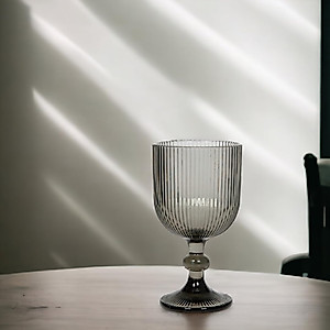 KooK Vintage Ribbed Wine Glasses, Ribbed Glassware, Colored Wine Glasses, Goblet, Art Deco, Set of 4, 13 oz, for Water, Wine, Stemmed Drinking Glasses, Embossed Pattern, Wedding Party Bar, Black,