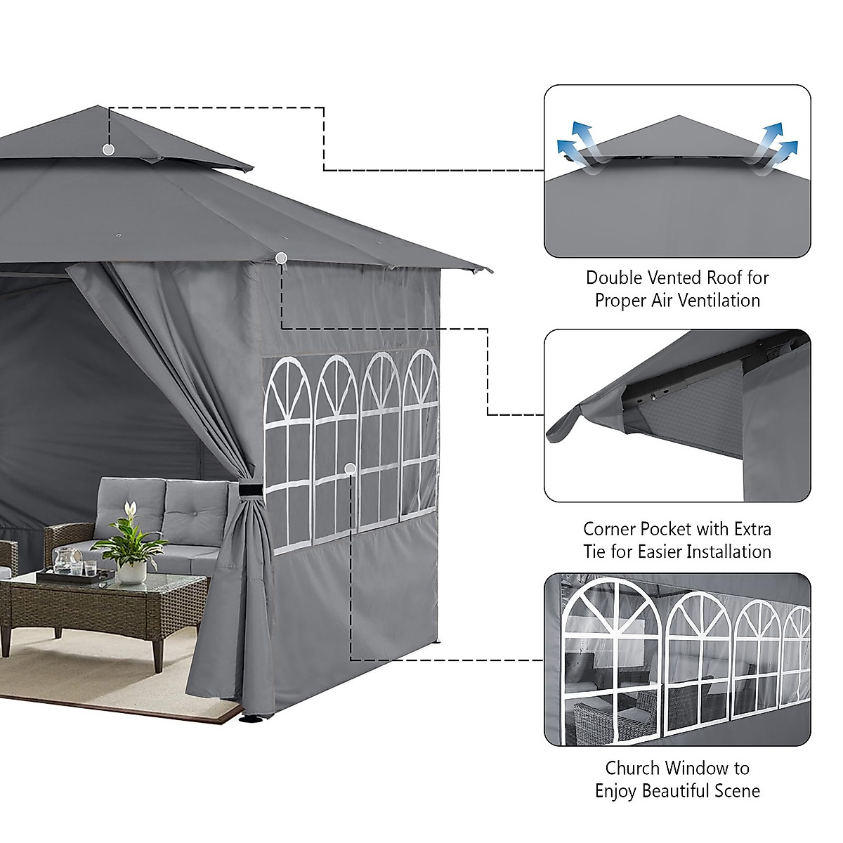 ABCCANOPY 8x8 Outdoor Gazebo - Patio Screened Gazebo with Curtains and Windows for Deck, Lawn and Backyard (Gray)